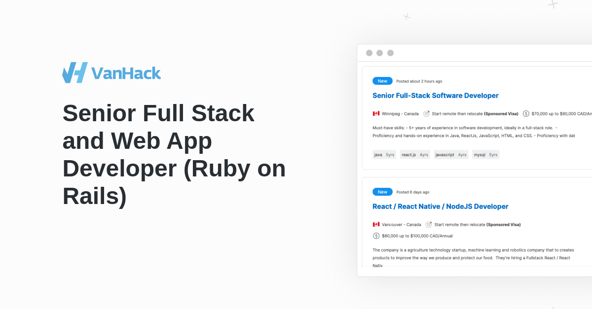 Senior Full Stack and Web App Developer (Ruby on Rails) - VanHack